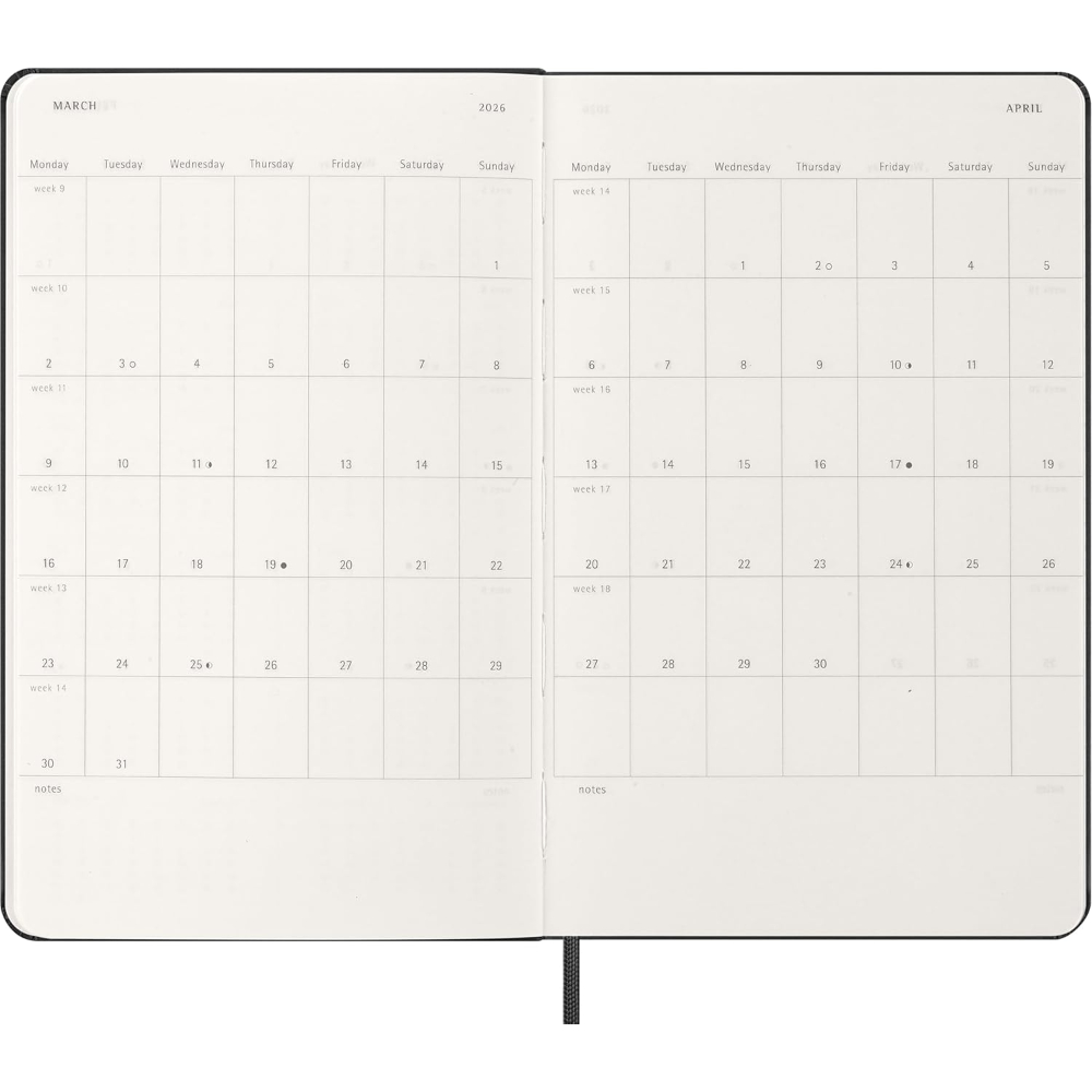 Moleskine 2026 12-Month Weekly Vertical Large Black Hardcover Diary ...