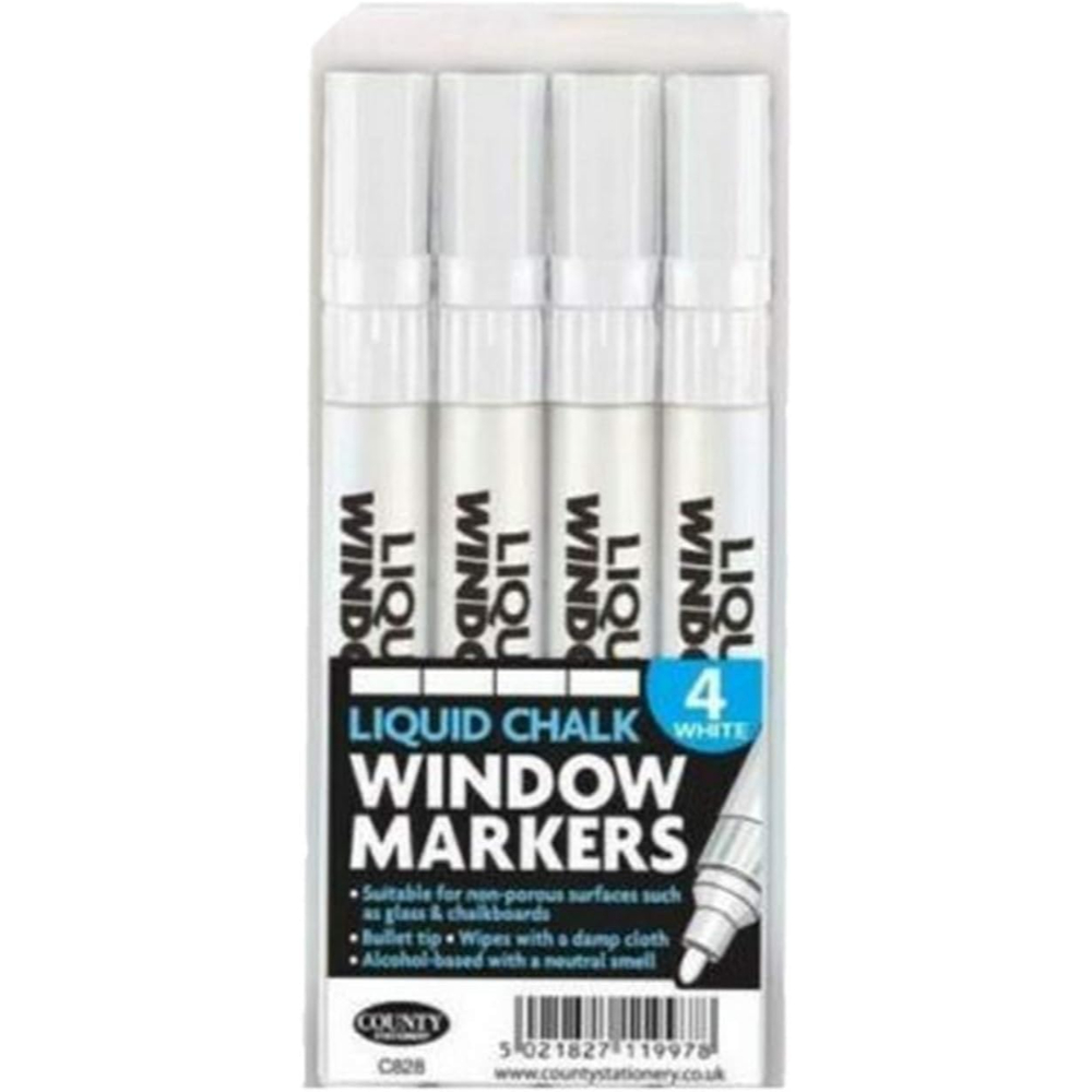 County White Liquid Chalk Window Markers 4 Pack | Morgan's Direct Limited