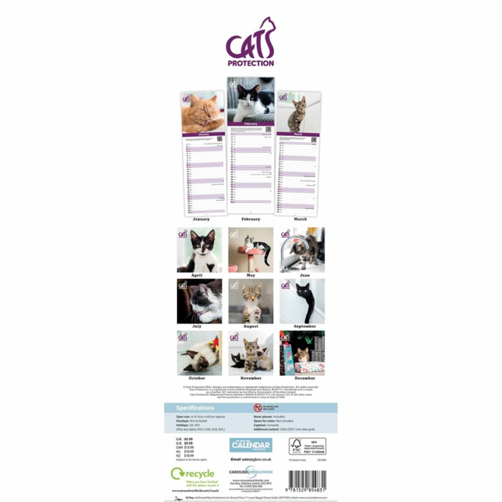 Otter House 2026 Cats Protection Slim Month to View Wall Calendar ...